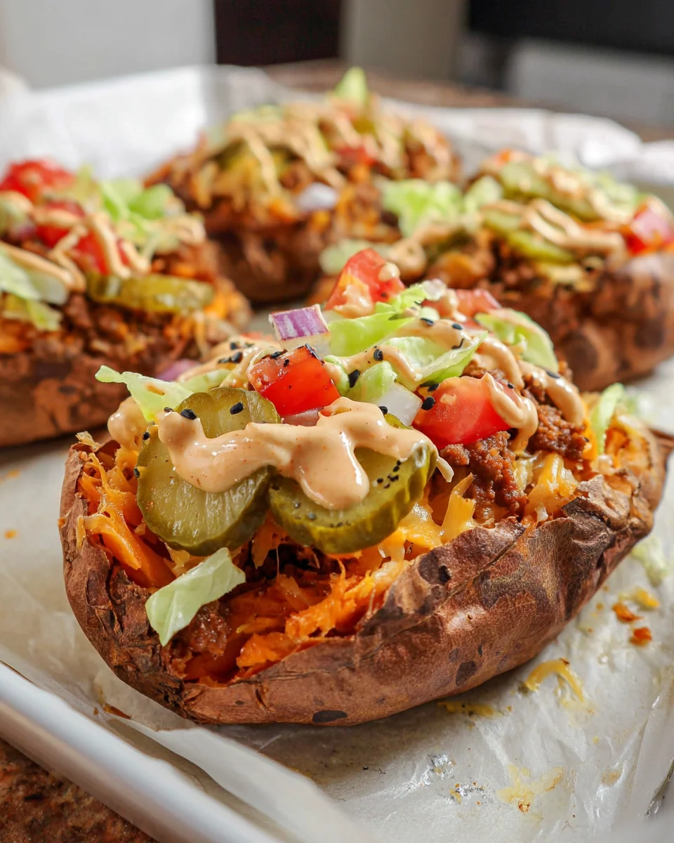 Cheeseburger Loaded Sweet Potatoes - Recipesinspired
